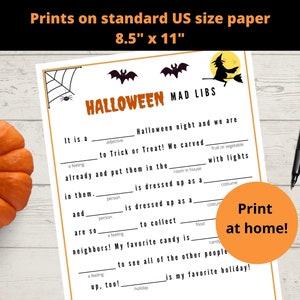 Halloween Mad Libs Game - Children's Halloween Party Game, Kids Madlibs ...