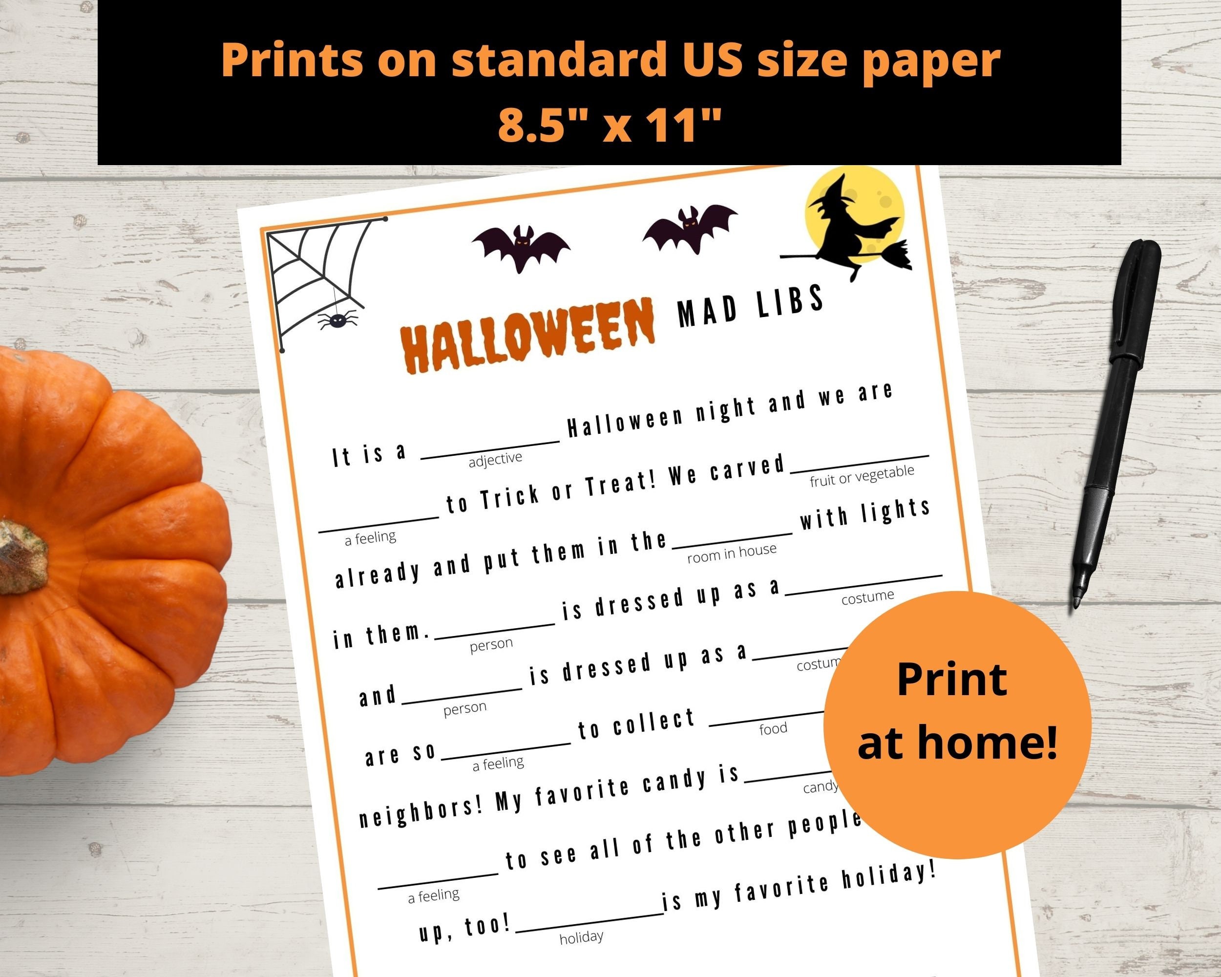 Halloween Mad Libs Game - Children's Halloween Party Game, Kids Madlibs ...