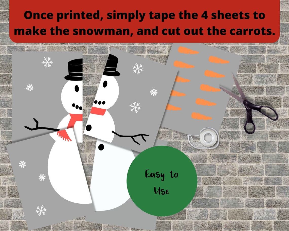 Pin the Carrot Nose on the Snowman Game Printable - Etsy