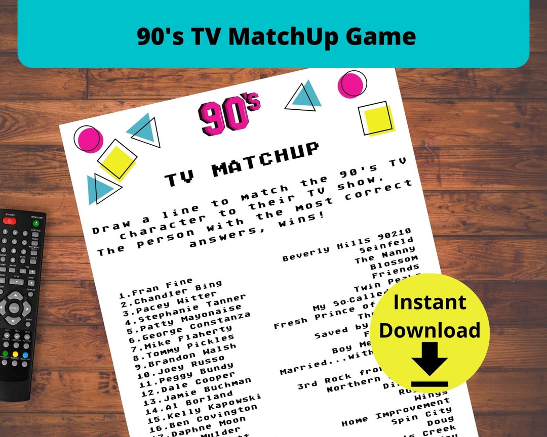 90's TV Character Matchup Trivia Game - 90s Themed Birthday Game, 1990s ...