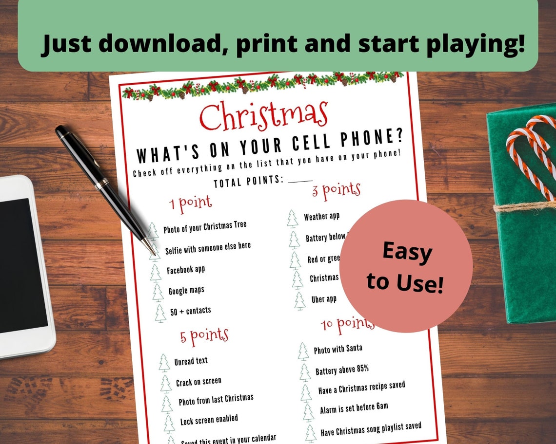 Christmas What's on Your Phone Game Printable Holiday - Etsy