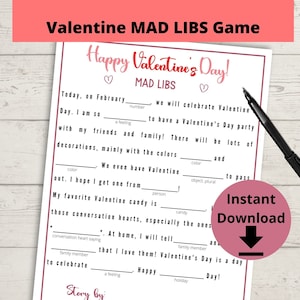 Valentine's Day Mad Lib Game - Children's Valentine Party Game, Kids ...