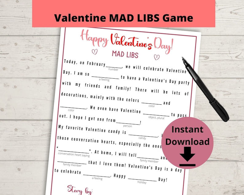 Valentine's Day Mad Lib Game - Children's Valentine Party Game, Kids ...