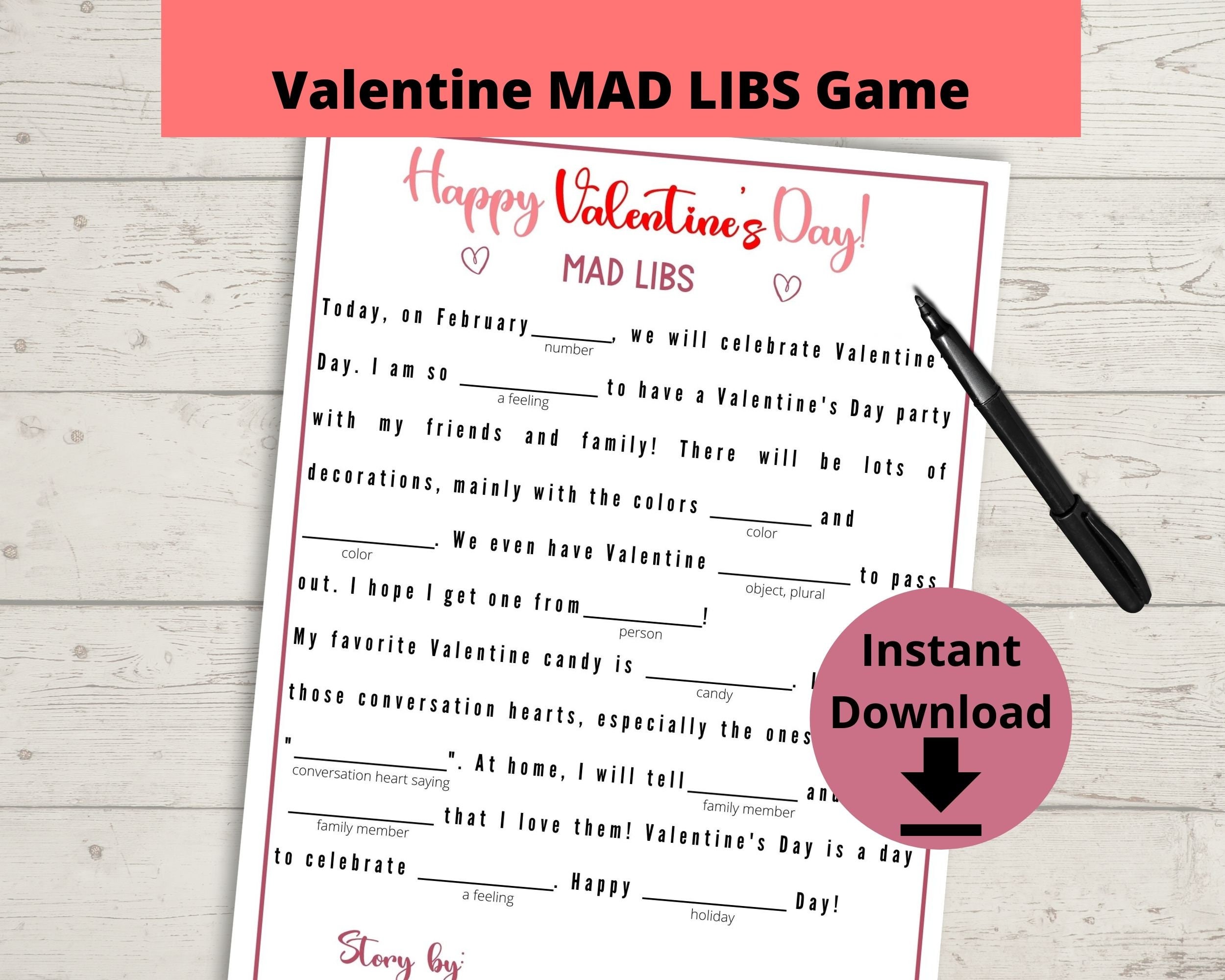 Valentine's Day Mad Lib Game - Children's Valentine Party Game, Kids ...