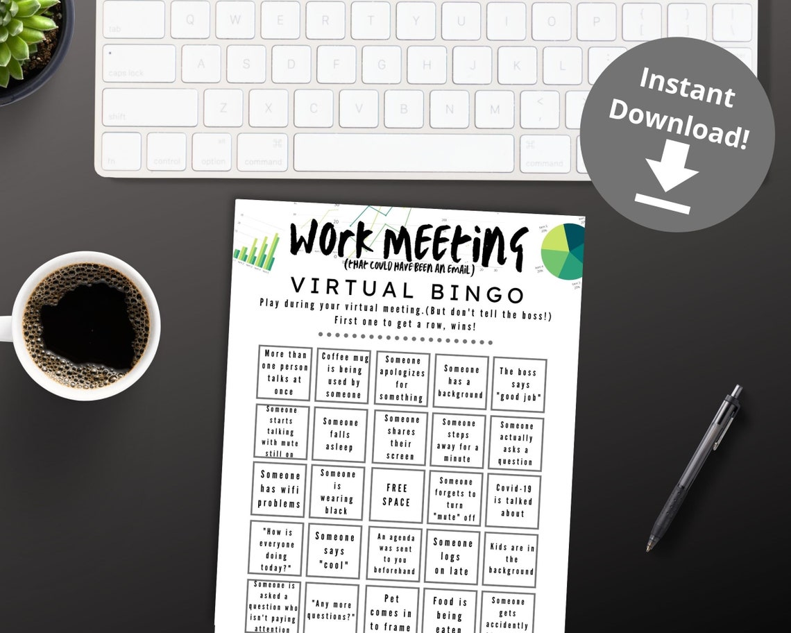 Office Bingo, Work From Home Bingo, Conference Call Bingo, Virtual Work ...