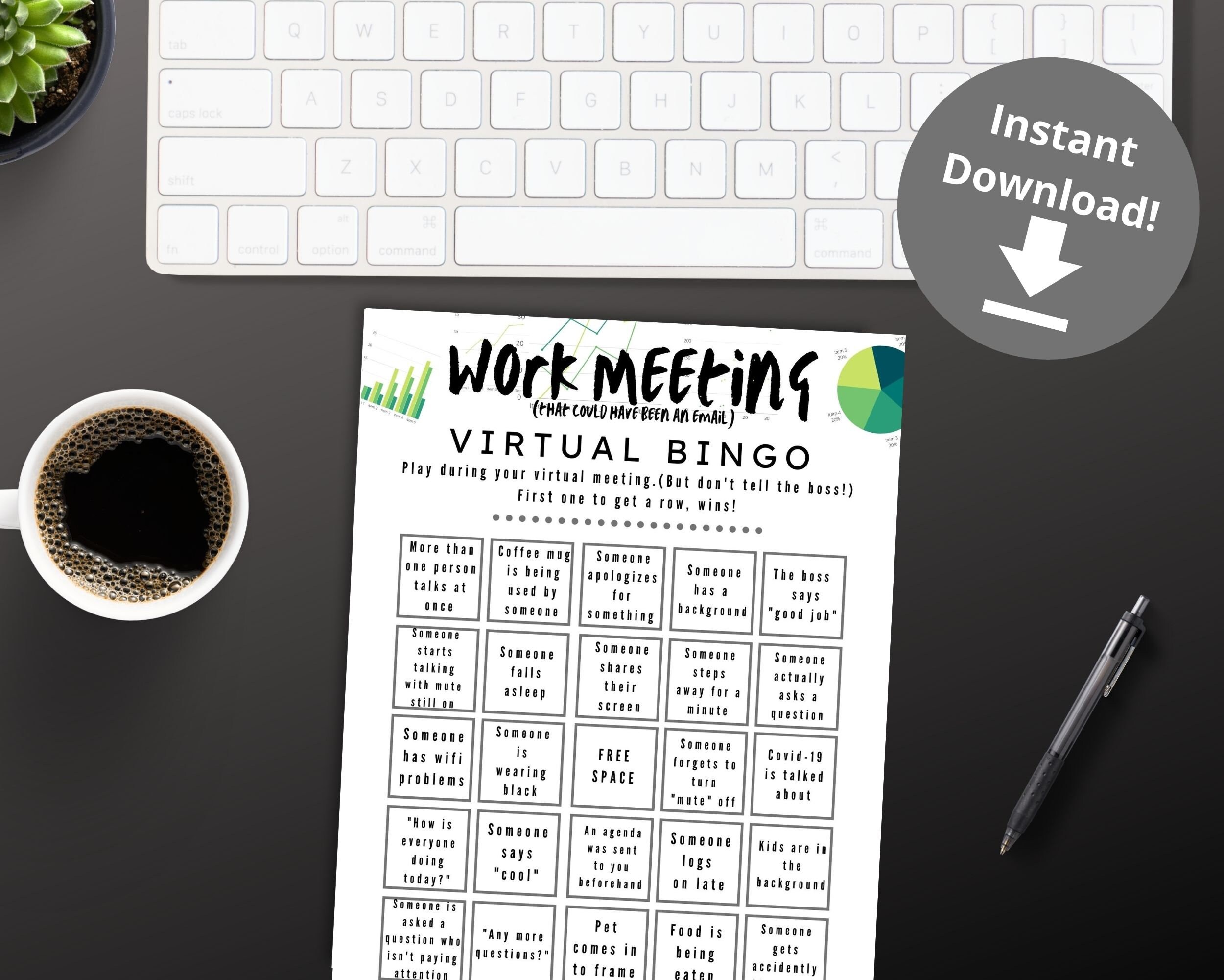 Office Bingo, Work From Home Bingo, Conference Call Bingo, Virtual Work ...