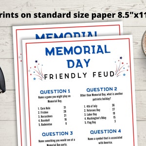 Memorial Day Games - Friendly Feud Trivia Game, Printable Patrtiotic ...