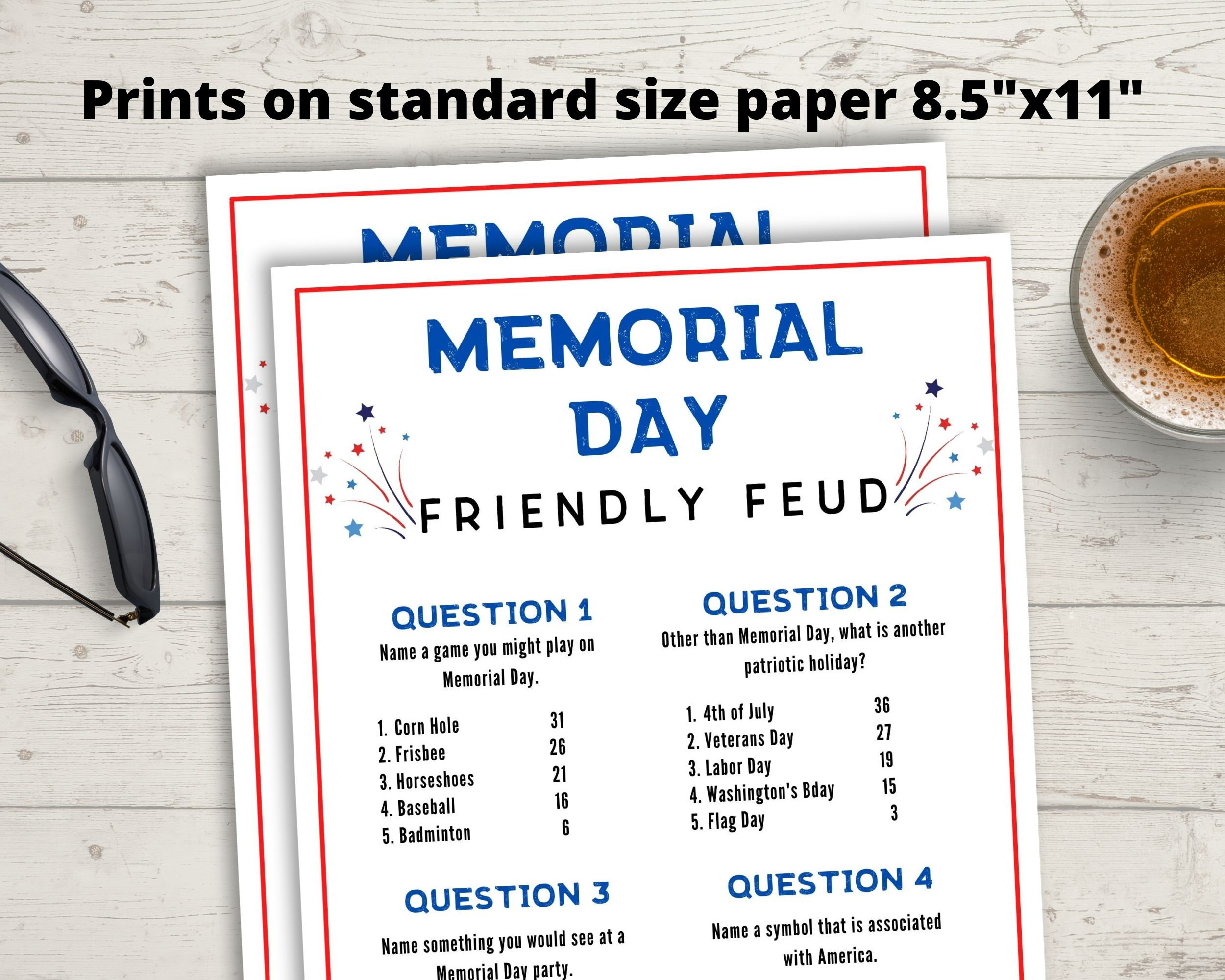 Memorial Day Games - Friendly Feud Trivia Game, Printable Patrtiotic ...