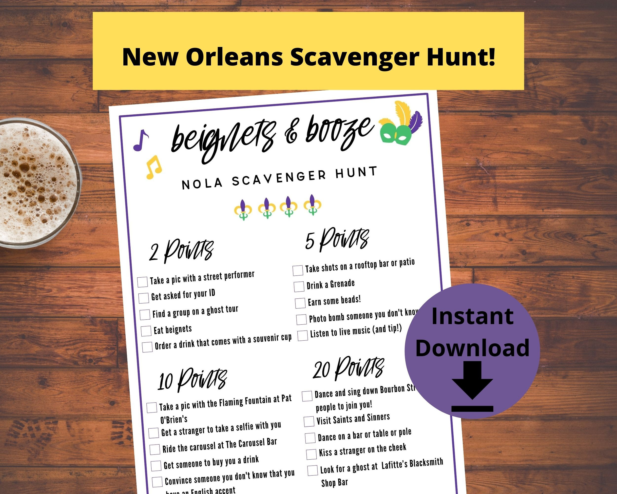 NOLA Scavenger Hunt Game Bourbon Street Bar Crawl, New Orleans Birthday ...