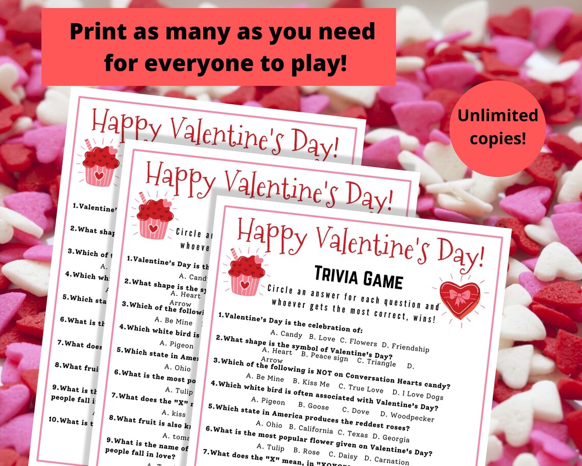 Valentine Trivia Game Valentines Trivia Valentine Party - Etsy