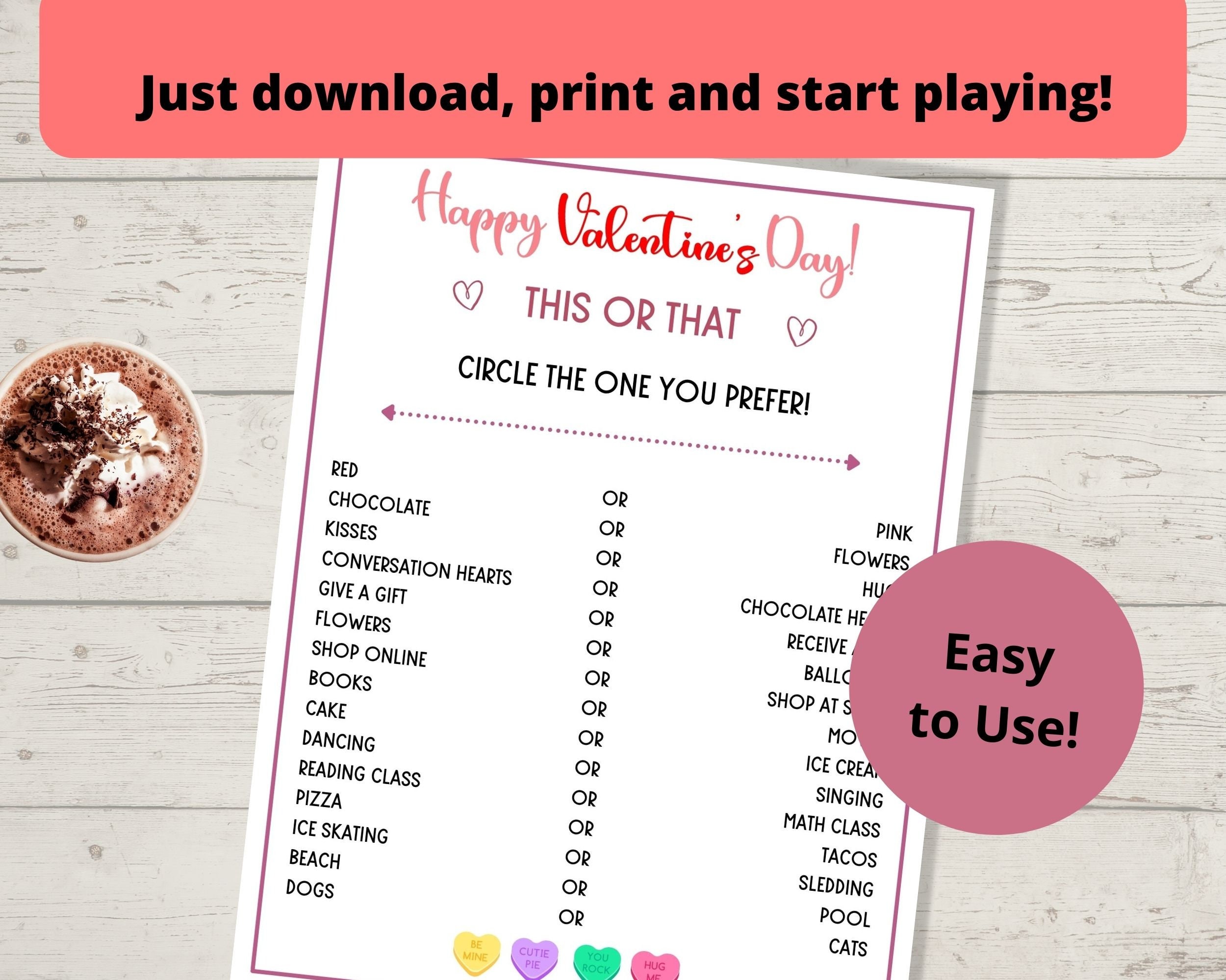 Valentine's Day This or That Game Valentine Would You Rather Printable ...