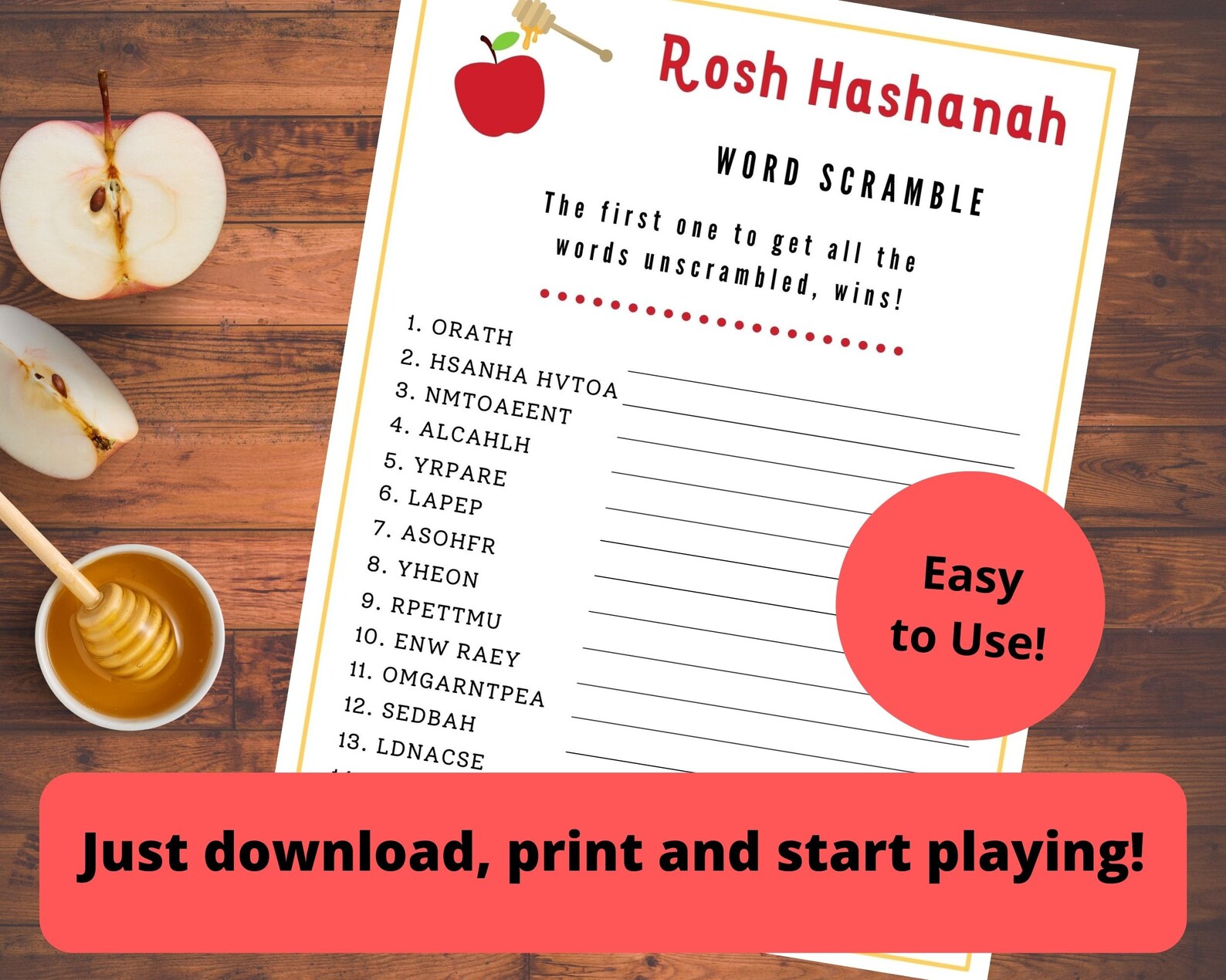 Rosh Hashanah Game - Rosh Hashanah Word Scramble Game for Kids, Jewish ...