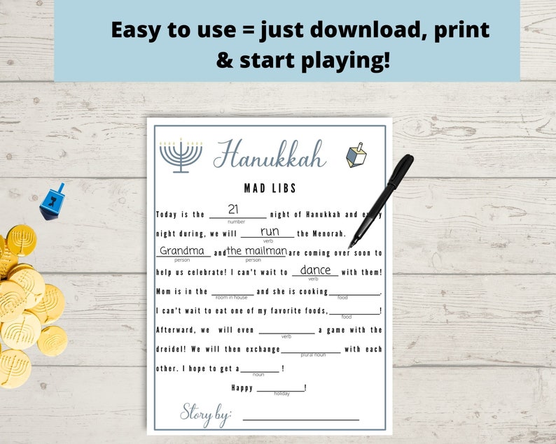 Hanukkah Mad Libs Game Children's Chanukah Game, Kids Madlibs for ...