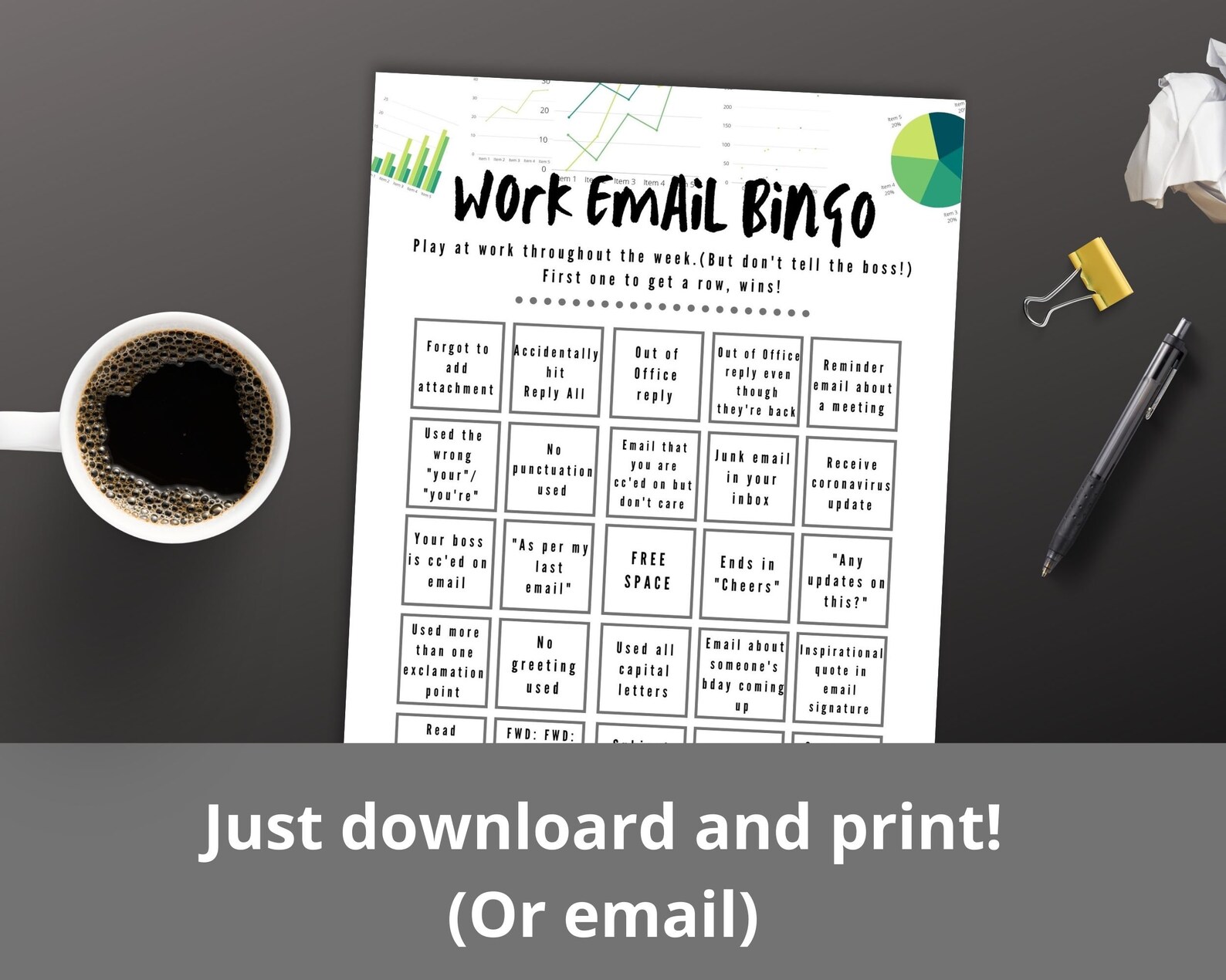 Work Email Bingo Game - Office Party Game, Work From Home Bingo Board ...
