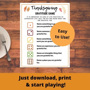 Thanksgiving Gratitude Game - Dice Game for Friendsgiving, Thankful ...