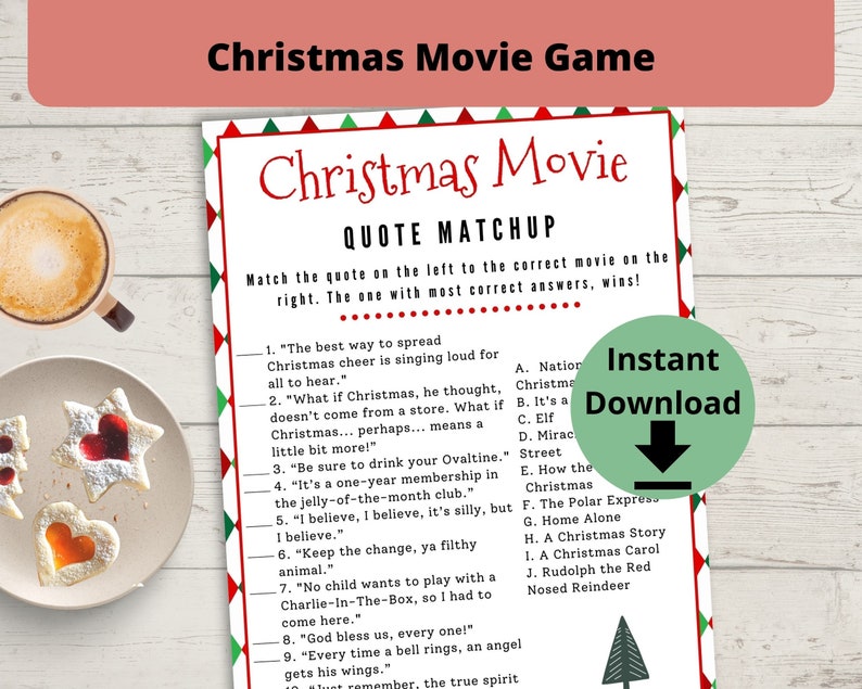 Christmas Movie Trivia Quote Match, Match the Movie Quote, Guess the ...