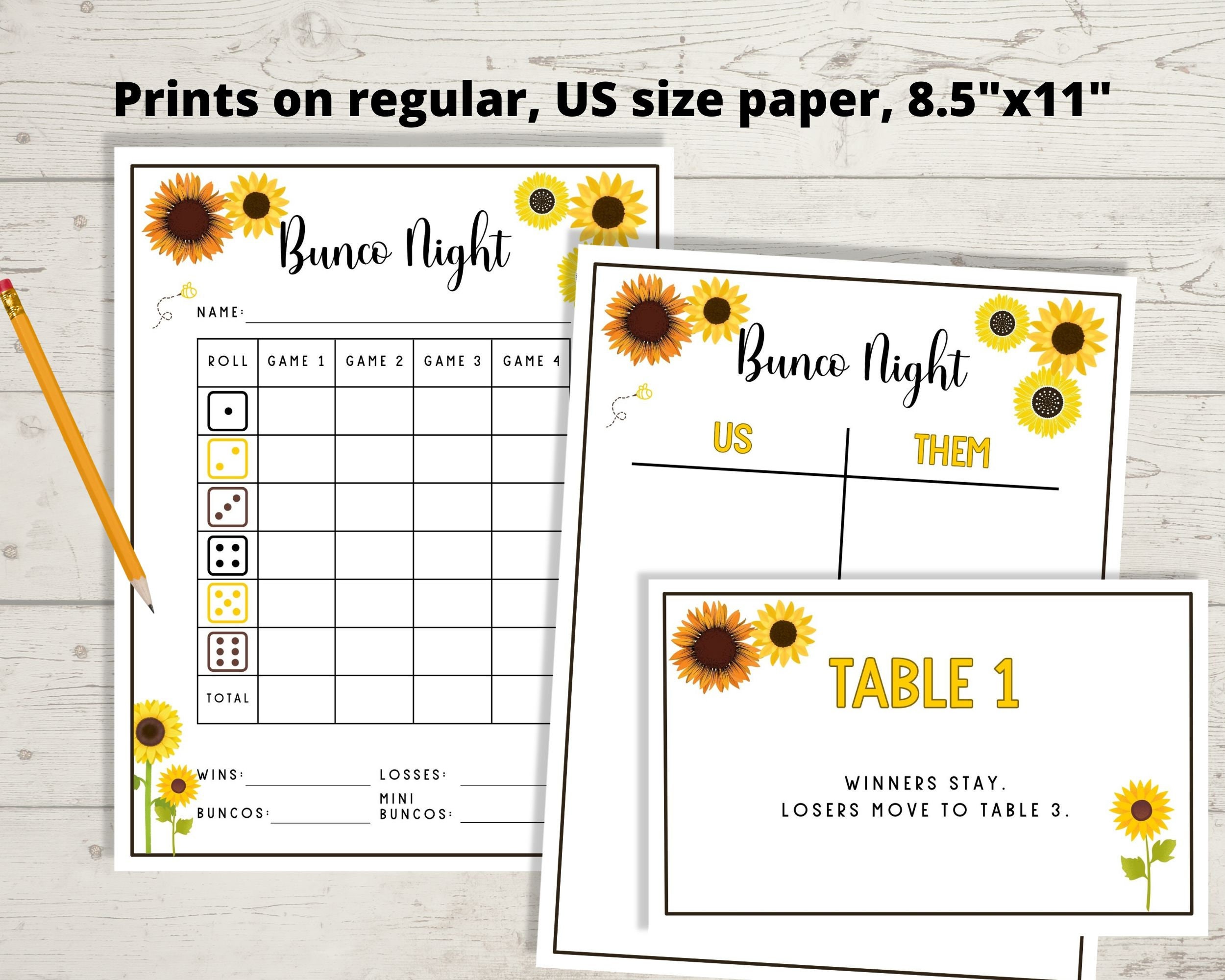 Sunflower Bunco Summer Bunco Printables, Bunco Game, Bunco Table ...
