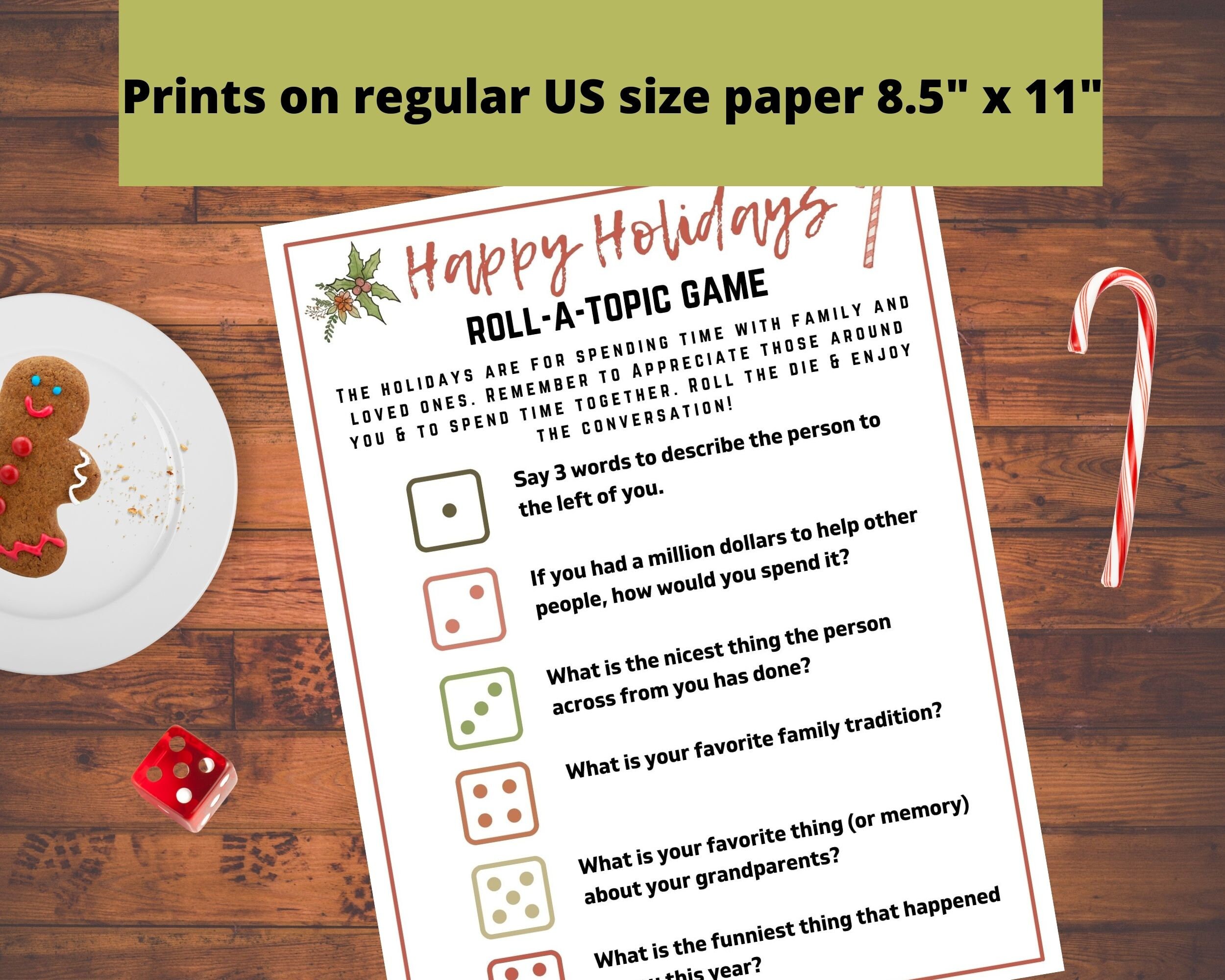 Holiday Roll a Topic Dice Game - Ice Breaker Game, Christmas Dice Game ...