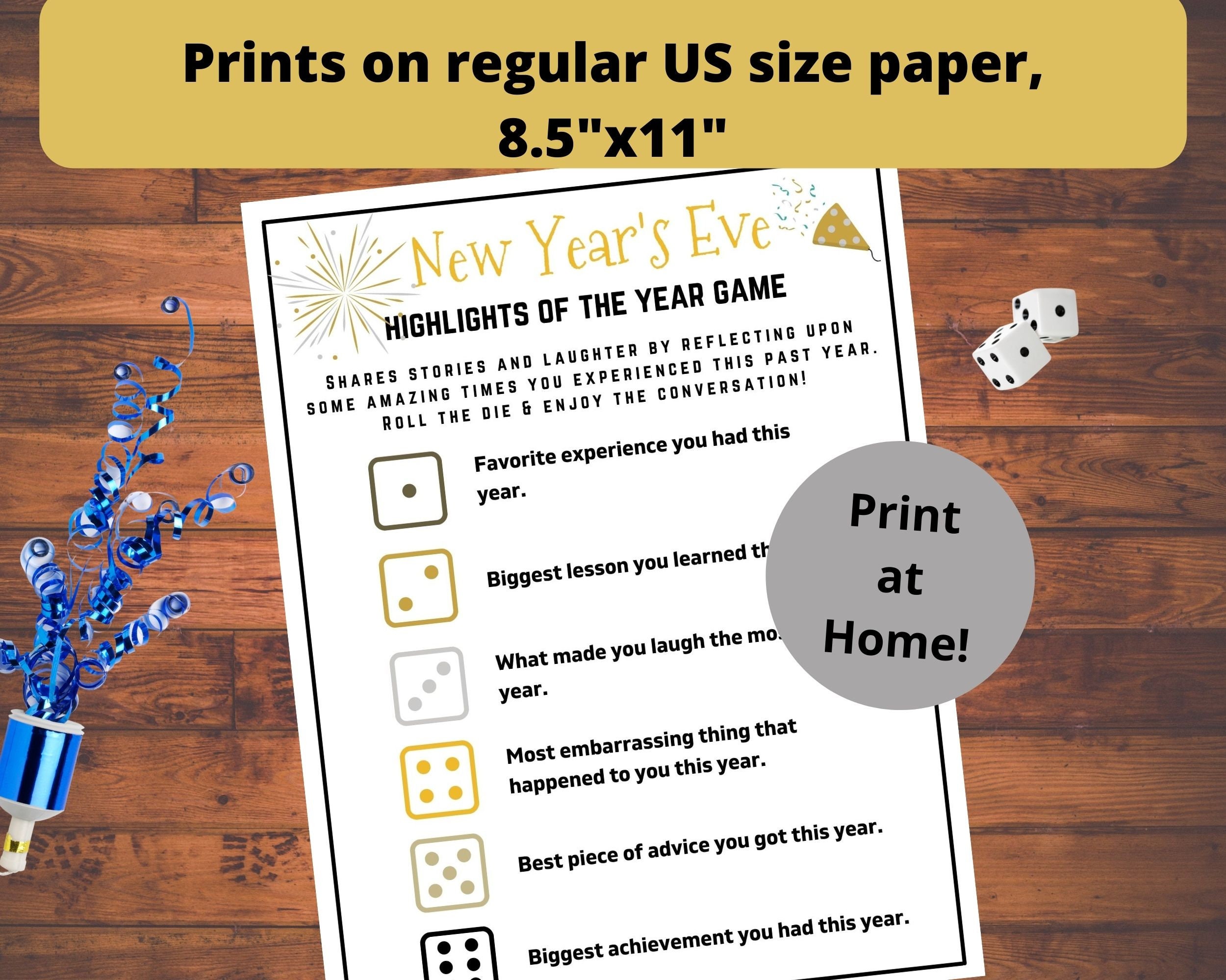 New Year's Eve Highlights of the Year Dice Game - Printable NYE Party ...