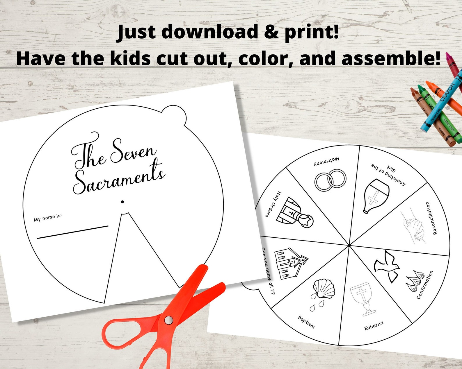 7 Sacraments Coloring Wheel - Sunday School Activity, Church Activity ...