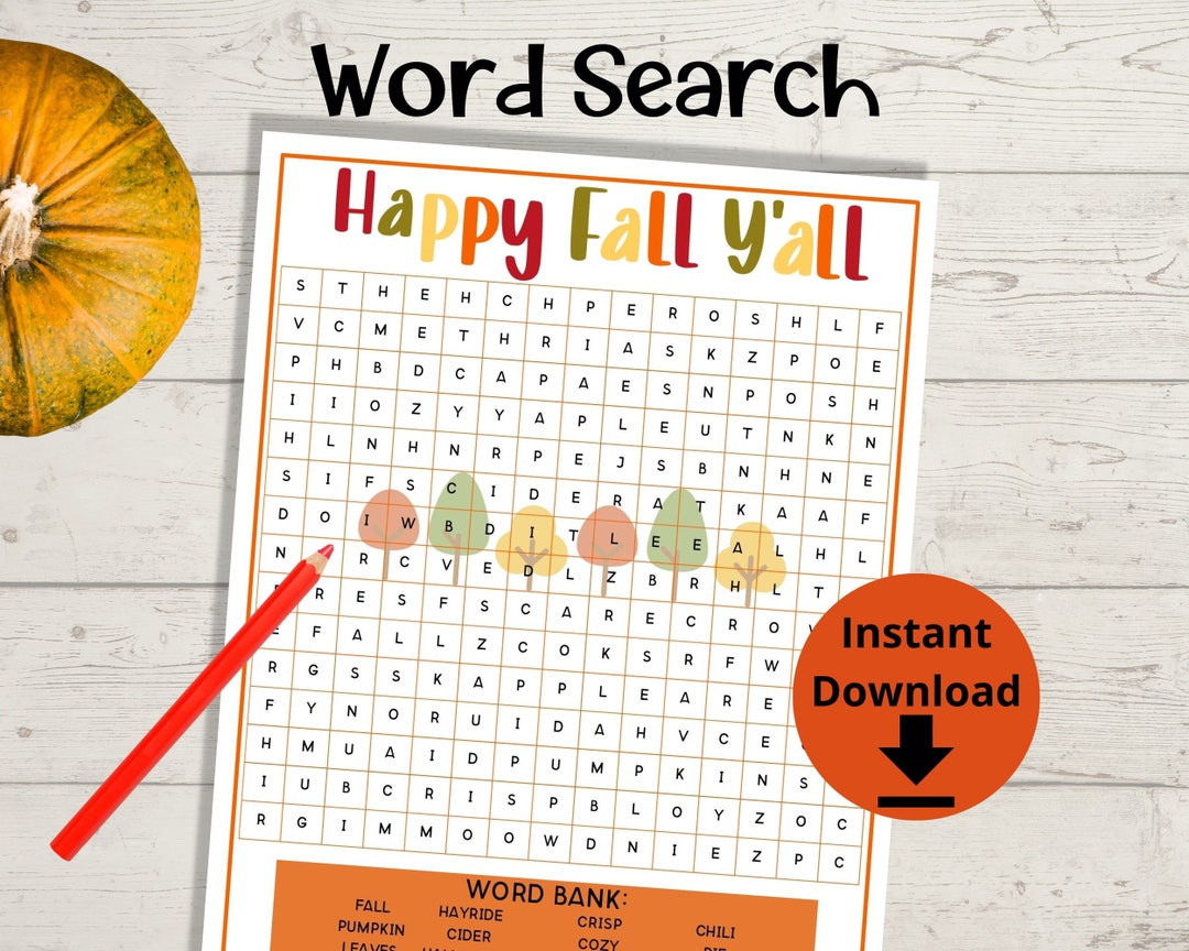 Fall Word Search - Kids Word Games, Autumn Game, Fall Printables ...