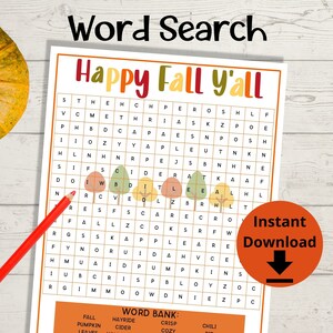 Fall Word Search - Kids Word Games, Autumn Game, Fall Printables ...