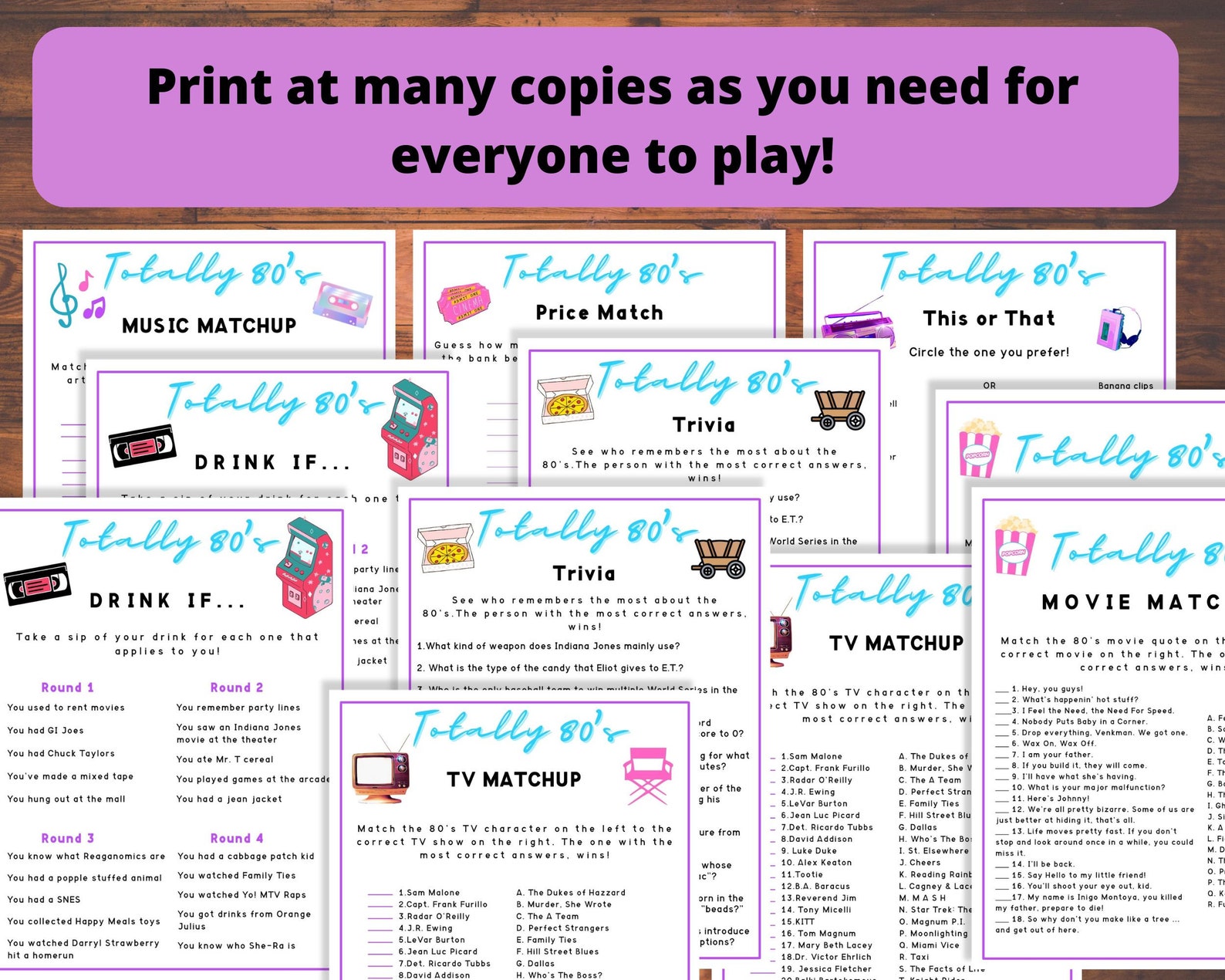 80's Game Bundle - 80s Trivia, 80s Theme Party Games, 80s Bachelorette ...