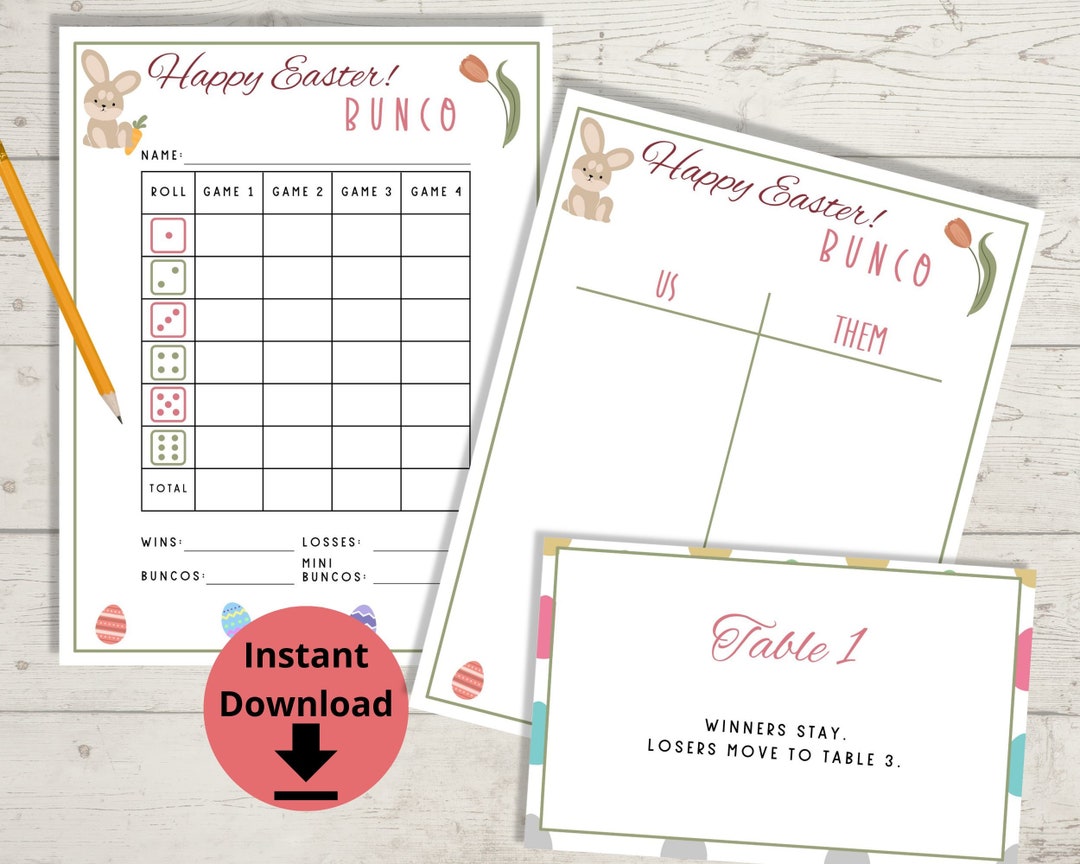 Easter Bunco - Bunco Printables, Bunco Game, Bunco Table Numbers, April Bunco Score Cards, Bunco ...
