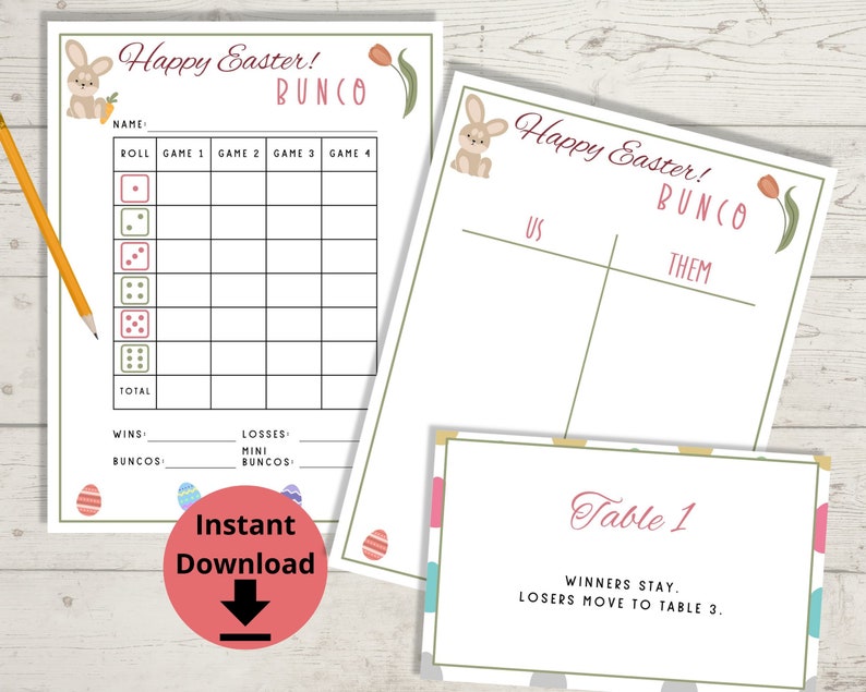 Easter Bunco - Bunco Printables, Bunco Game, Bunco Table Numbers, April ...