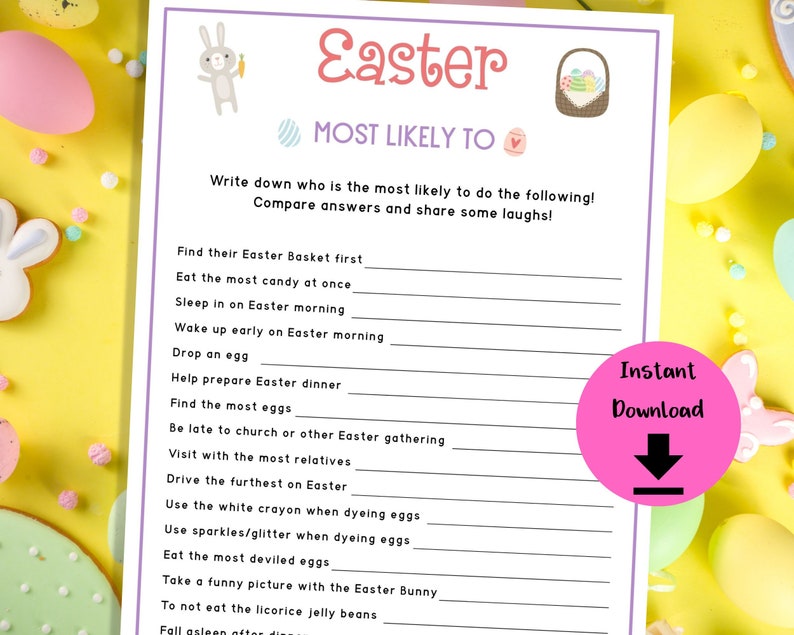 Easter Most Likely to Game - Adult Easter Game, Family Easter Game ...