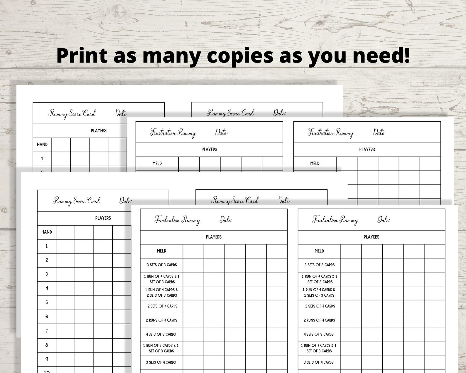 Rummy Score Sheets - Frustration Rummy Score Cards, Gin Rummy Scoring ...