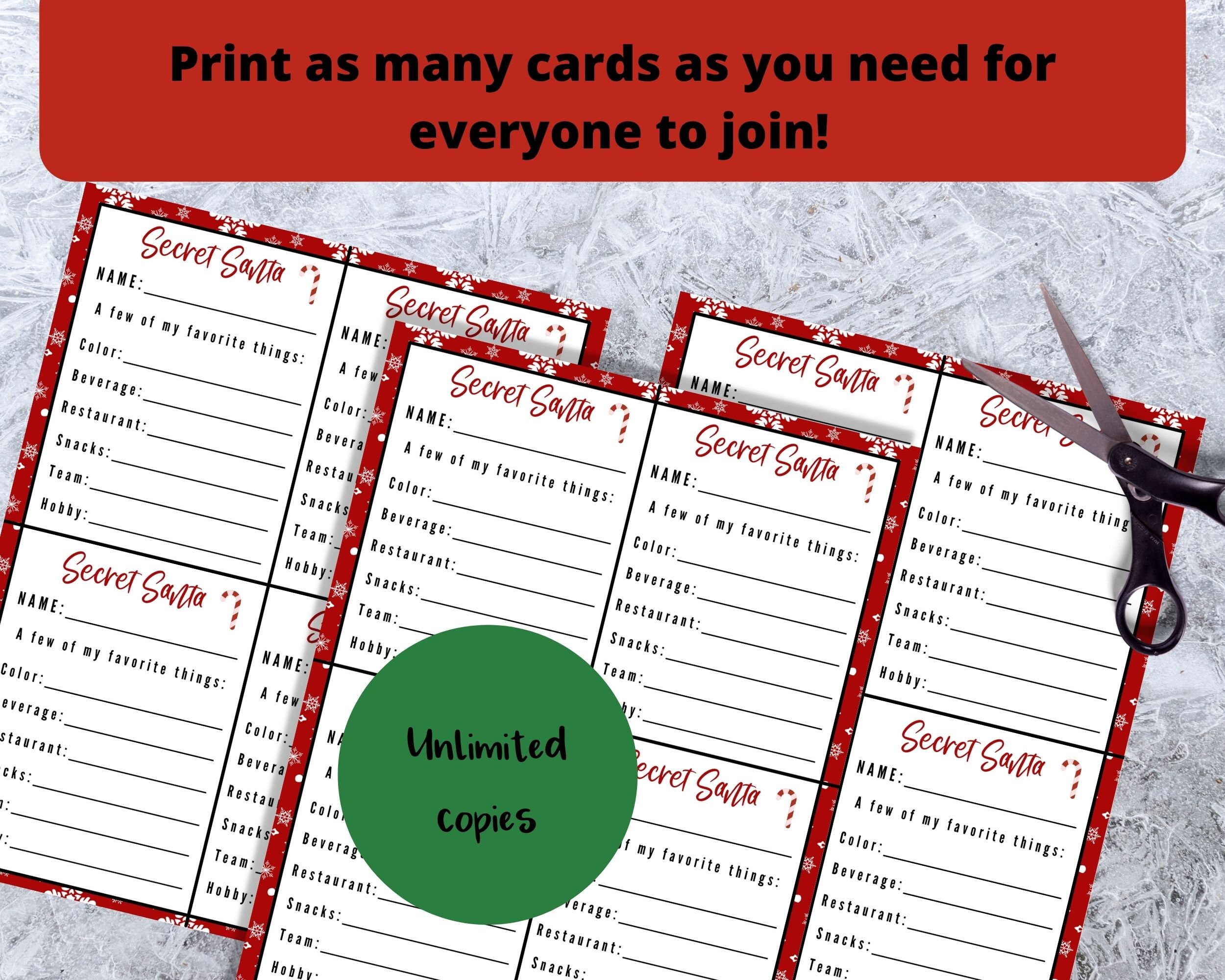 Secret Santa Gift Exchange Questionnaire and Sign up Sheet - Printable ...