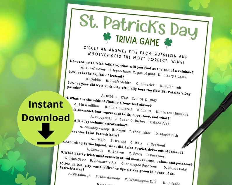 St Patricks Day Trivia - , Saint Patricks Day Trivia Game, St Patricks ...