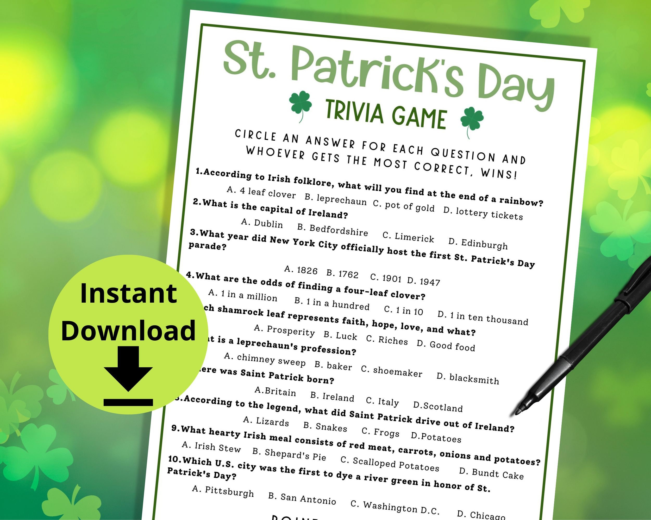 St Patricks Day Trivia - , Saint Patricks Day Trivia Game, St Patricks ...