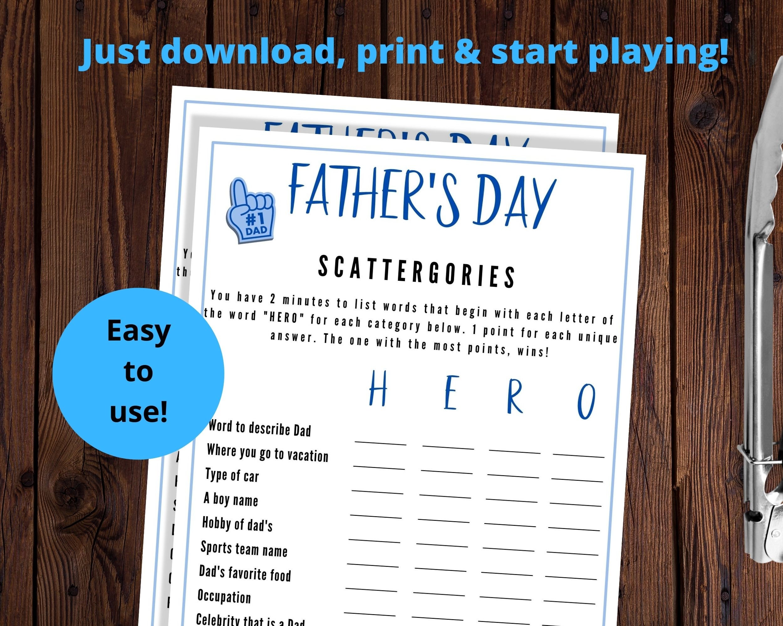 Father's Day Scattergories Game Printable Father's Day Word Games, Dad ...