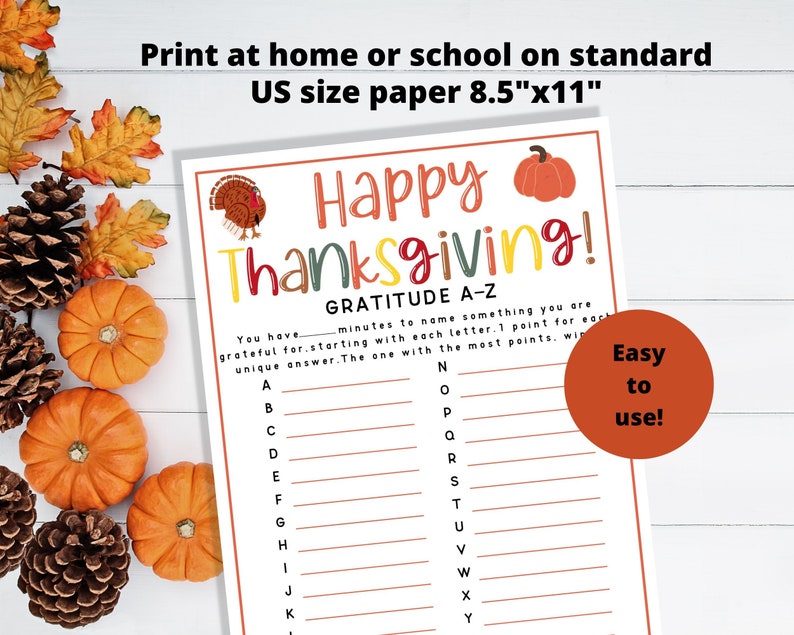 Thanksgiving Gratitude Game - Thanksgiving AZ Game, Thankful for ...