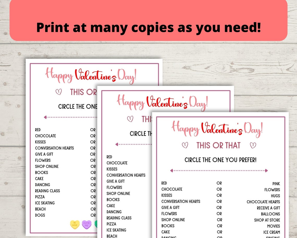 Valentine's Day This or That Game Valentine Would You - Etsy