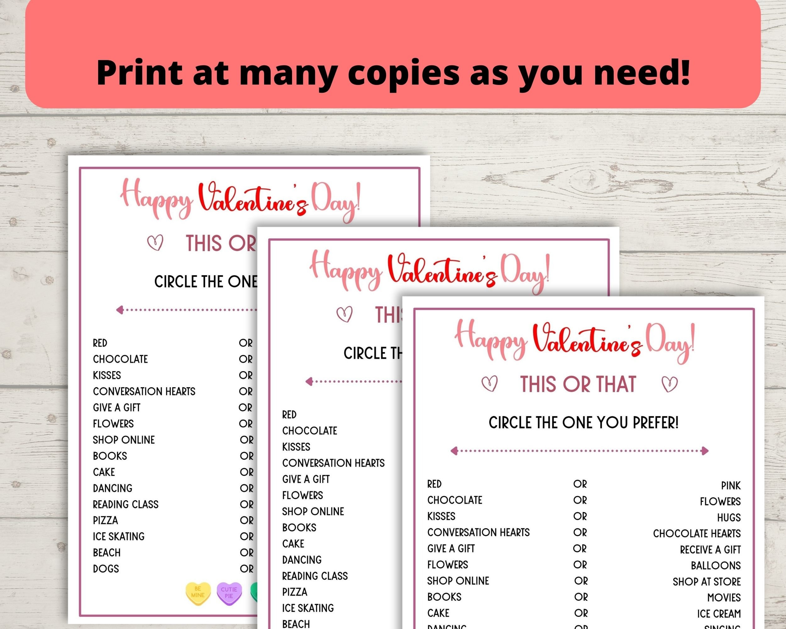 Valentine's Day This or That Game Valentine Would You Rather Printable ...