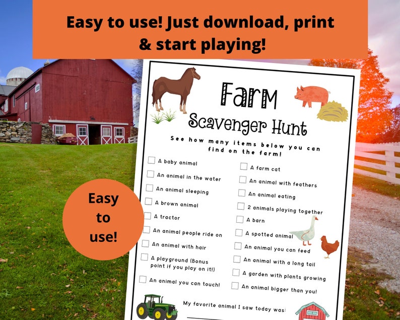 Farm Scavenger Hunt - Farm Treasure Hunt, Farm Games, Farm Animal Hunt ...