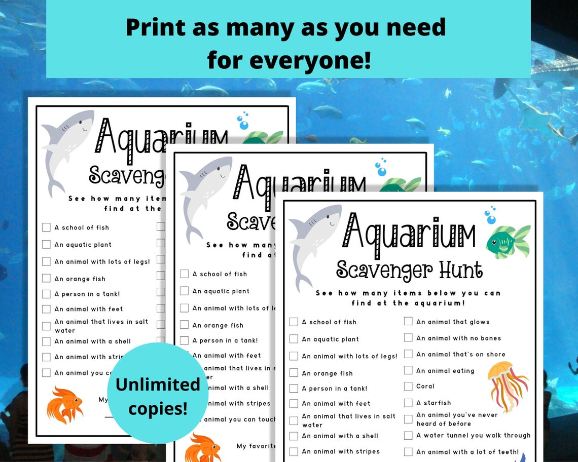 Aquarium Scavenger Hunt Aquarium Treasure Hunt, Ocean Hunt for Kids ...