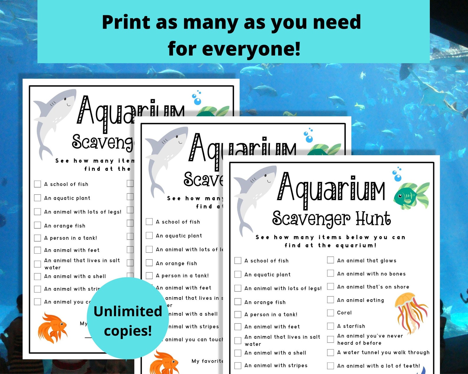 Aquarium Scavenger Hunt Aquarium Treasure Hunt, Ocean Hunt for Kids ...