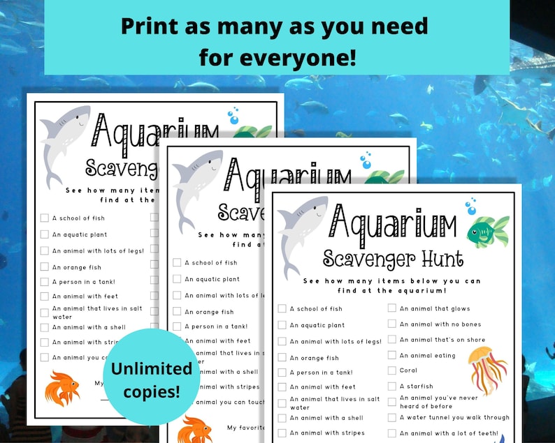 Aquarium Scavenger Hunt - Aquarium Treasure Hunt, Ocean Hunt for Kids ...
