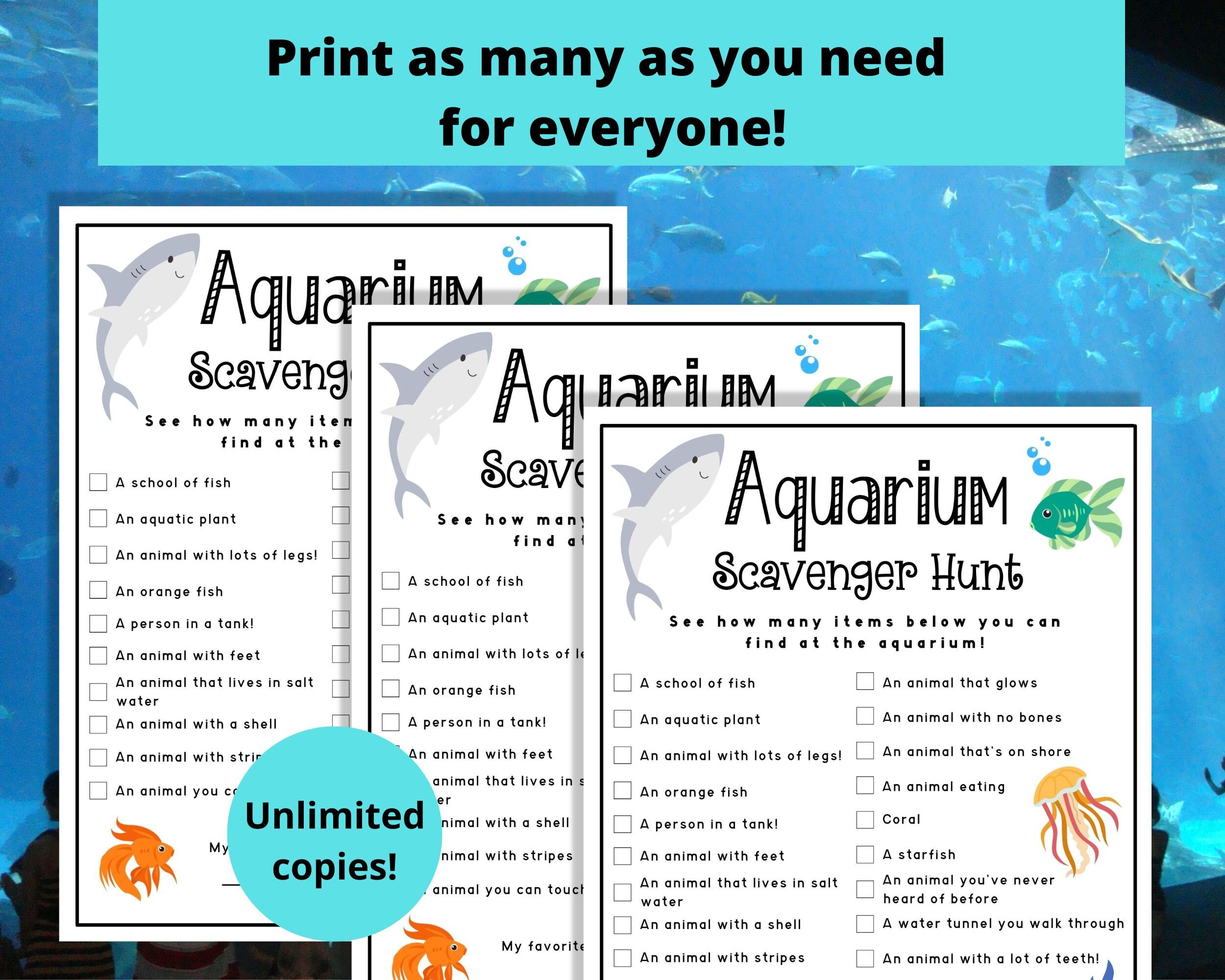 Aquarium Scavenger Hunt Aquarium Treasure Hunt, Ocean Hunt for Kids ...