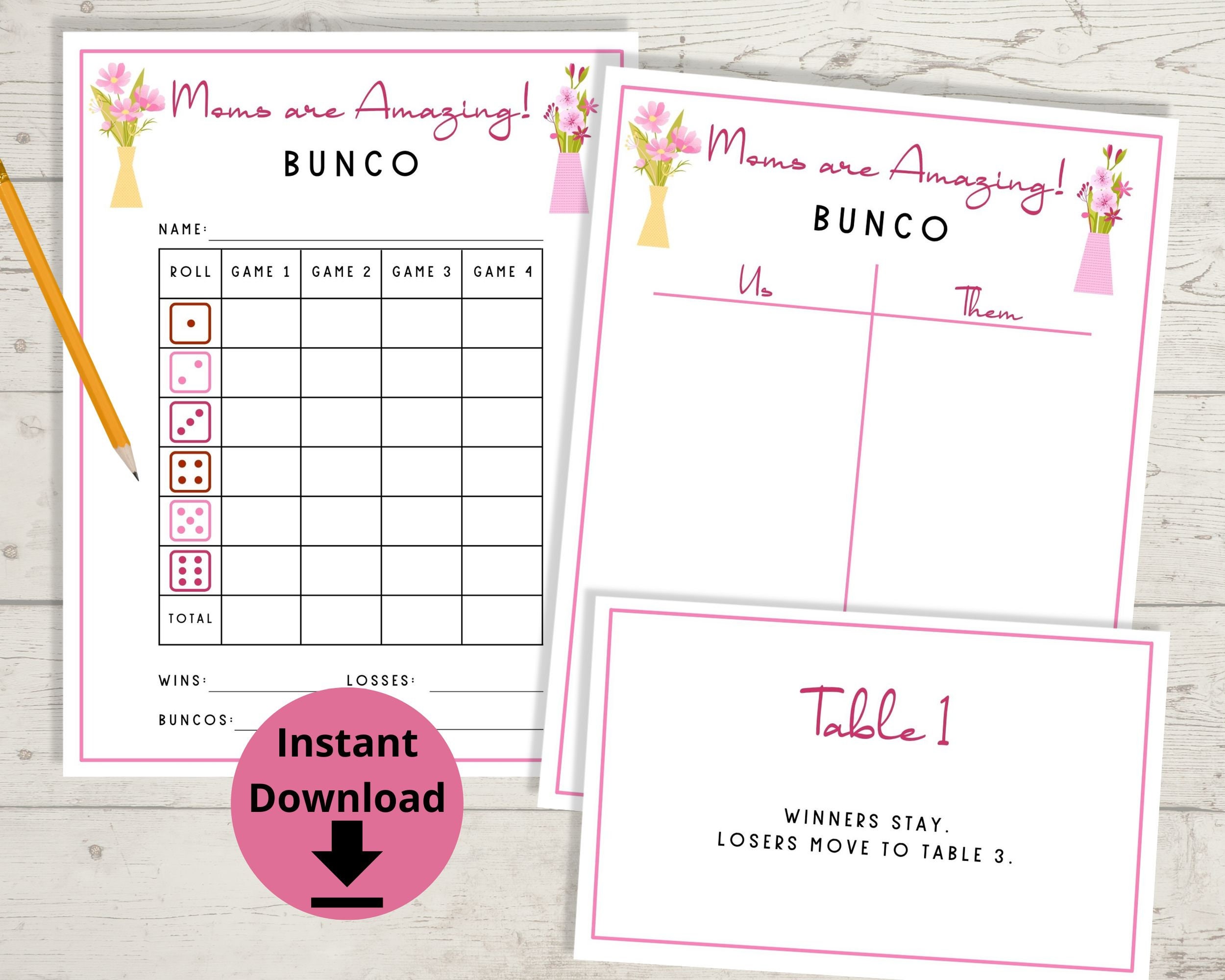 Mother's Day Day Bunco - Bunco Printables, Bunco Game, Moms Day Bunco ...