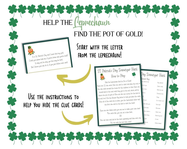 St Patricks Day Scavenger Hunt Printable Leprechaun Game, Saint Patrick ...