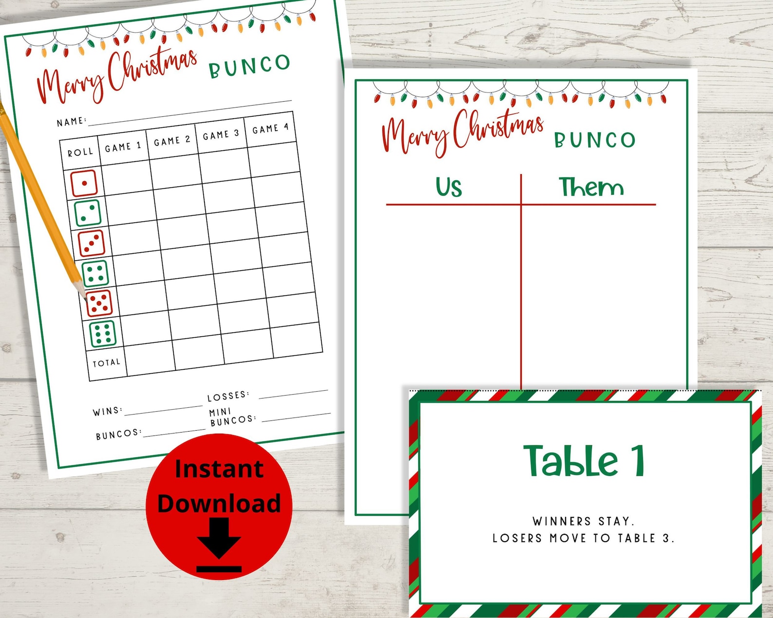Christmas Bunco - Winter Bunco Score Cards, Printable Bunco Game, Merry ...