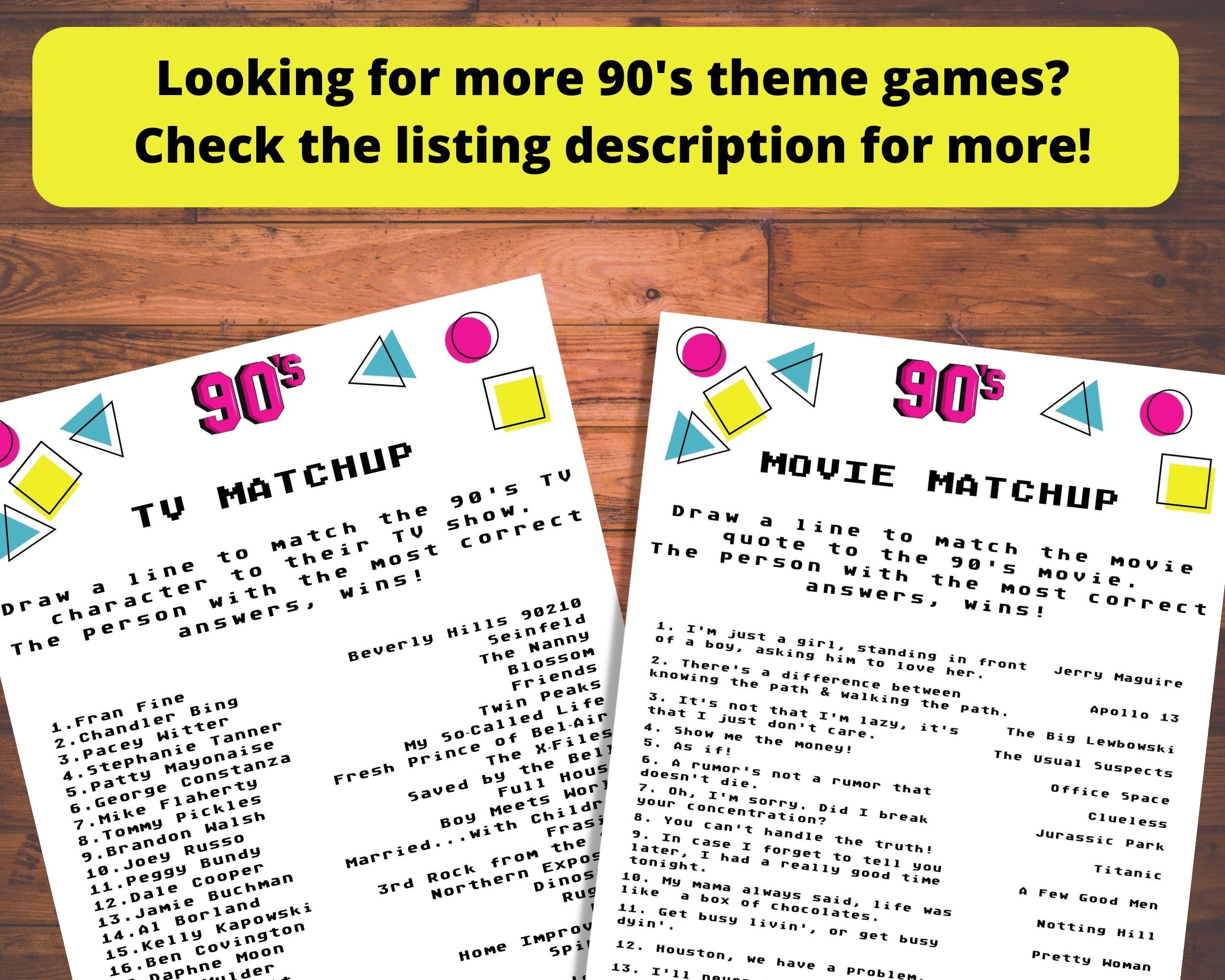 90's Music Matchup Trivia Game - 90s Themed Birthday Game, 1990s Party ...