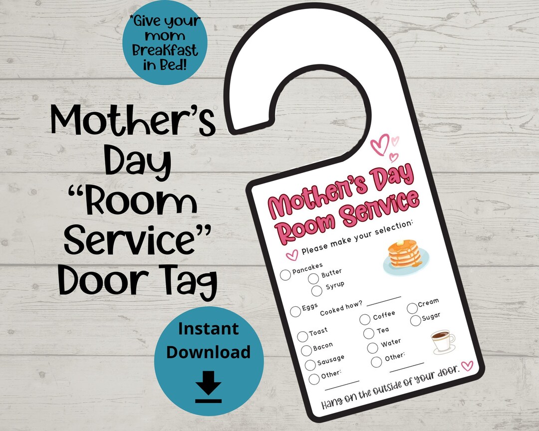 Mother's Day Room Service - Door Tag, Breakfast in Bed, Mothers Day ...