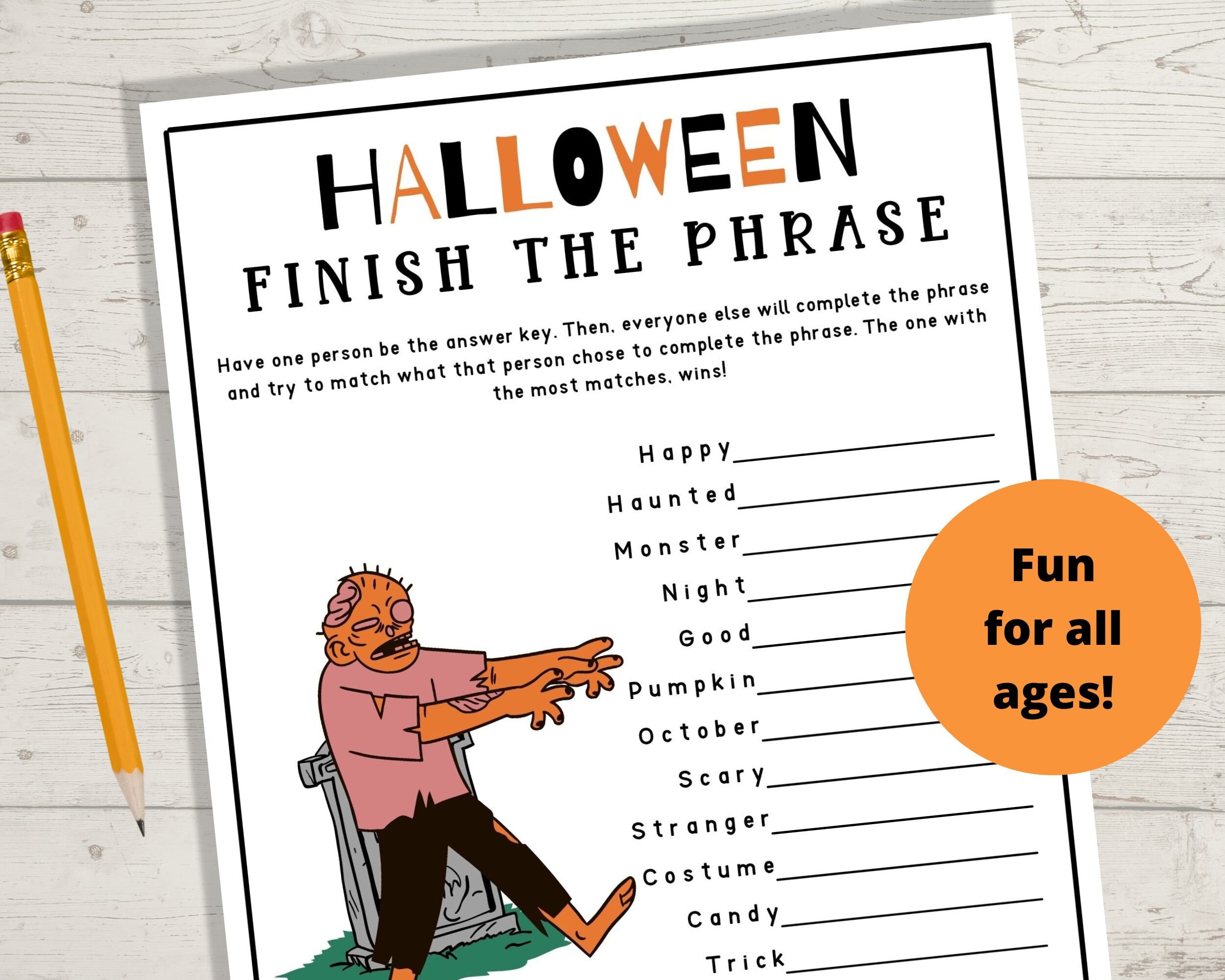Halloween Finish the Phrase Word Game - Kids Halloween Party Game ...