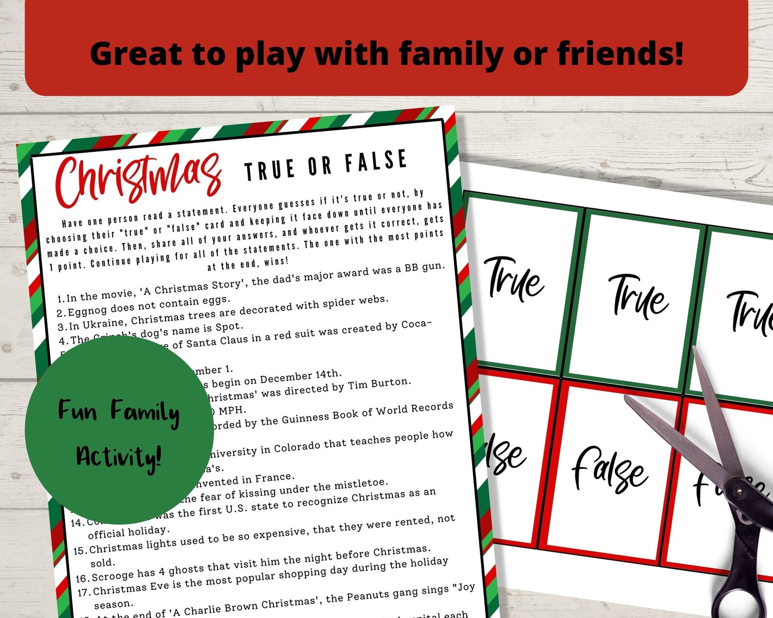 Christmas Trivia True or False Game Fact or Fiction, Christmas Eve ...